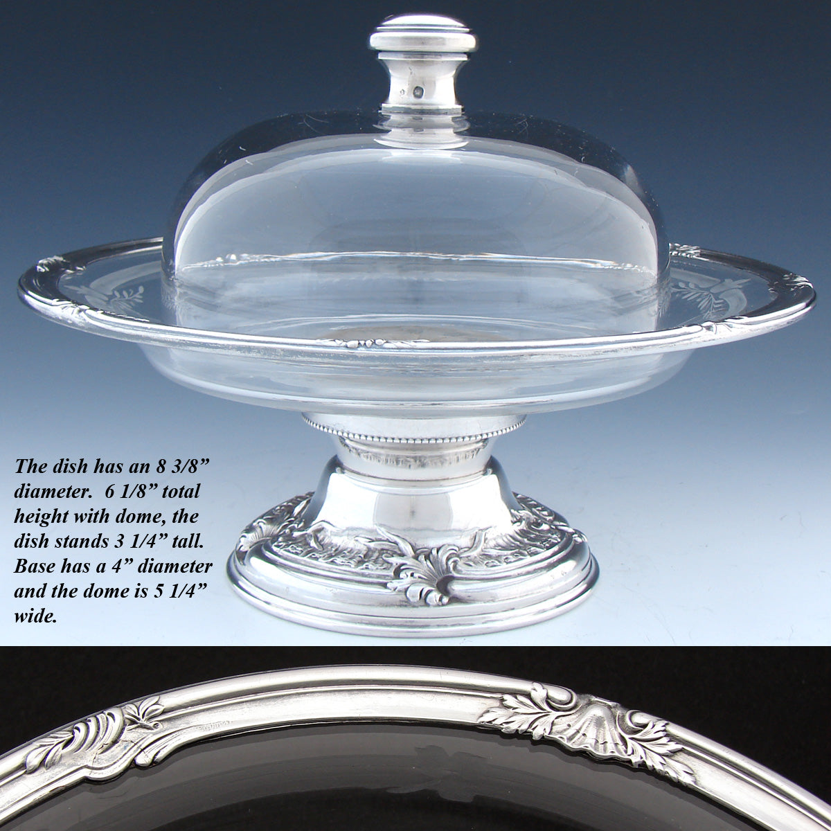 Gorgeous Antique French Sterling Silver & Intaglio Engraved Glass Cove ...