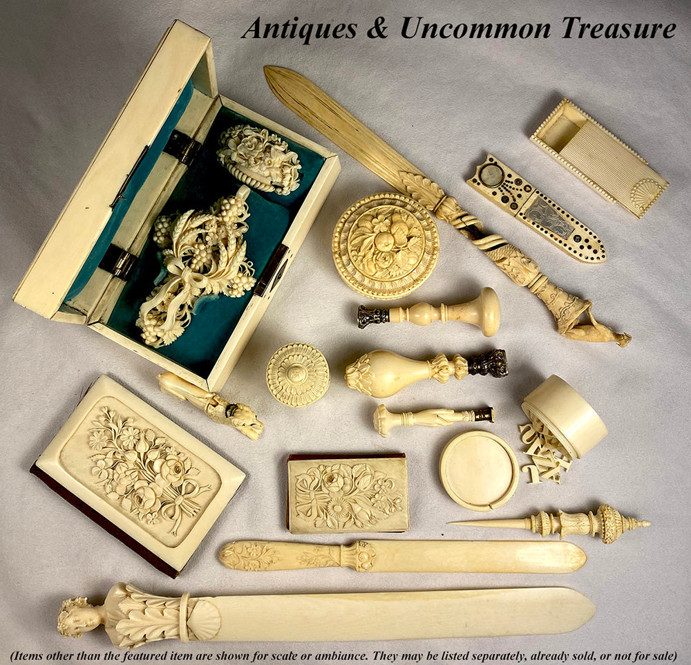 Antique Carved c.1800s Ivory Box with Carved Ivory Alphabet Inside, Cu ...