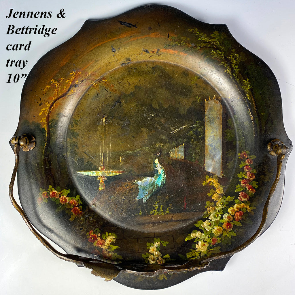 Antique Victorian Jennens & Bettridge Signed Papier Mâché 10" Card Tra ...