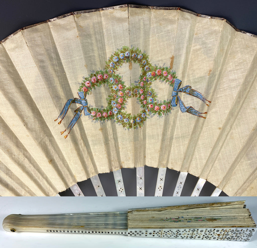 Fine Antique French Hand Fan, c.1770, Painted Silk, Sequin, Pique Moth ...