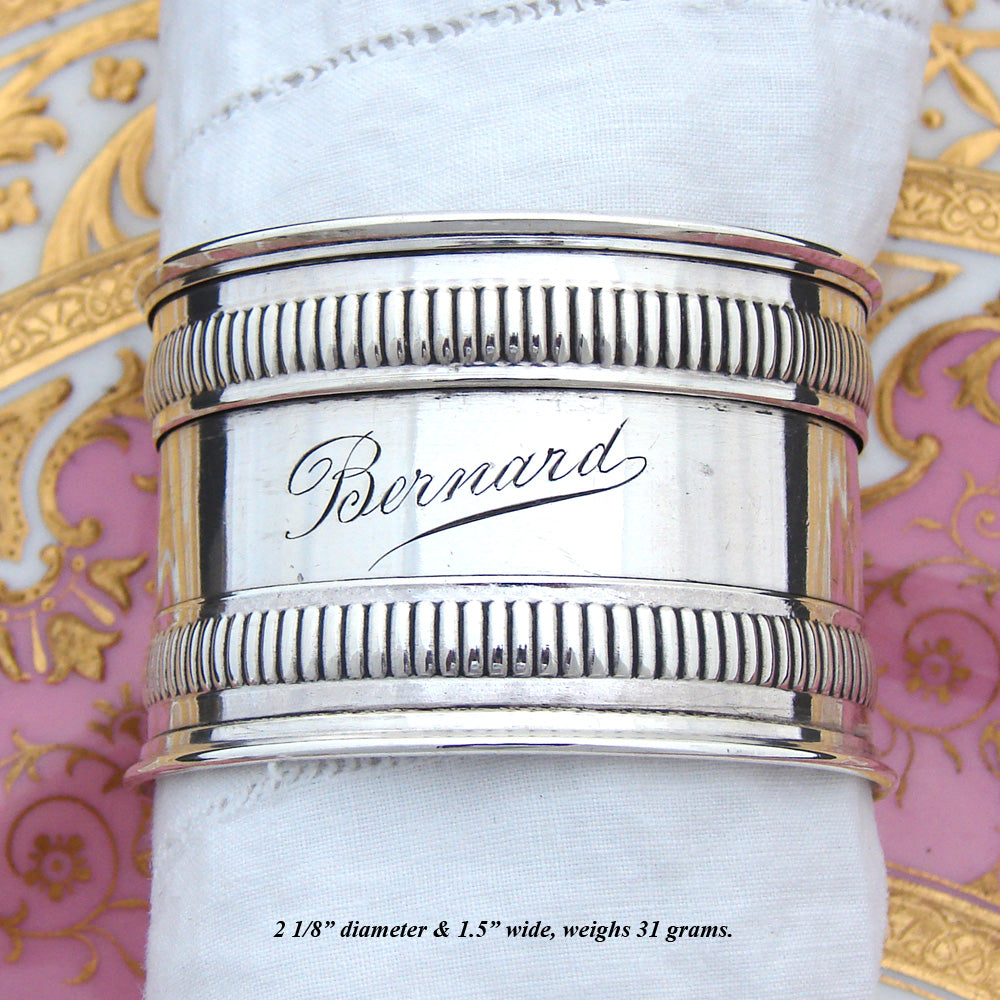 Antique French .800 (nearly sterling) Silver 2 1/8" Napkin Ring, "Bern ...