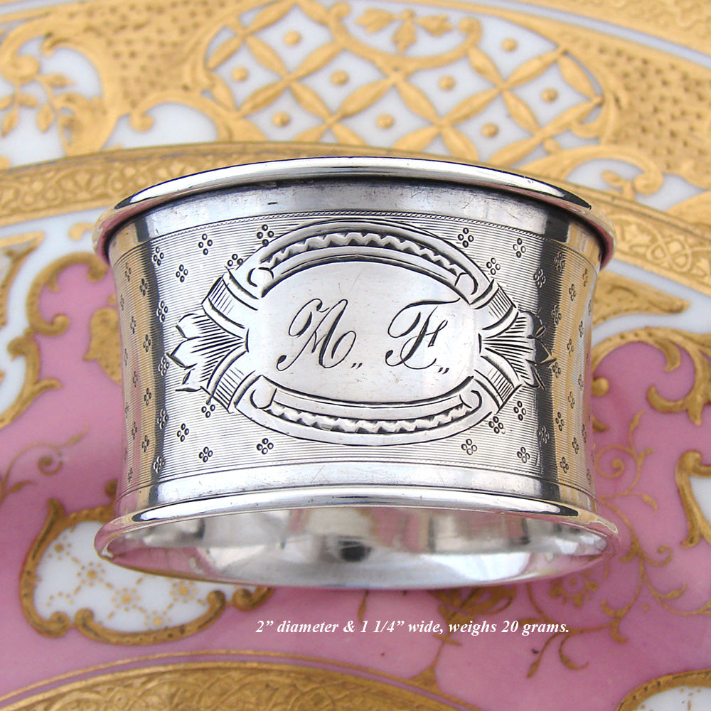 Antique French Sterling Silver 2" Napkin Ring, Convex Shape, Engraved ...