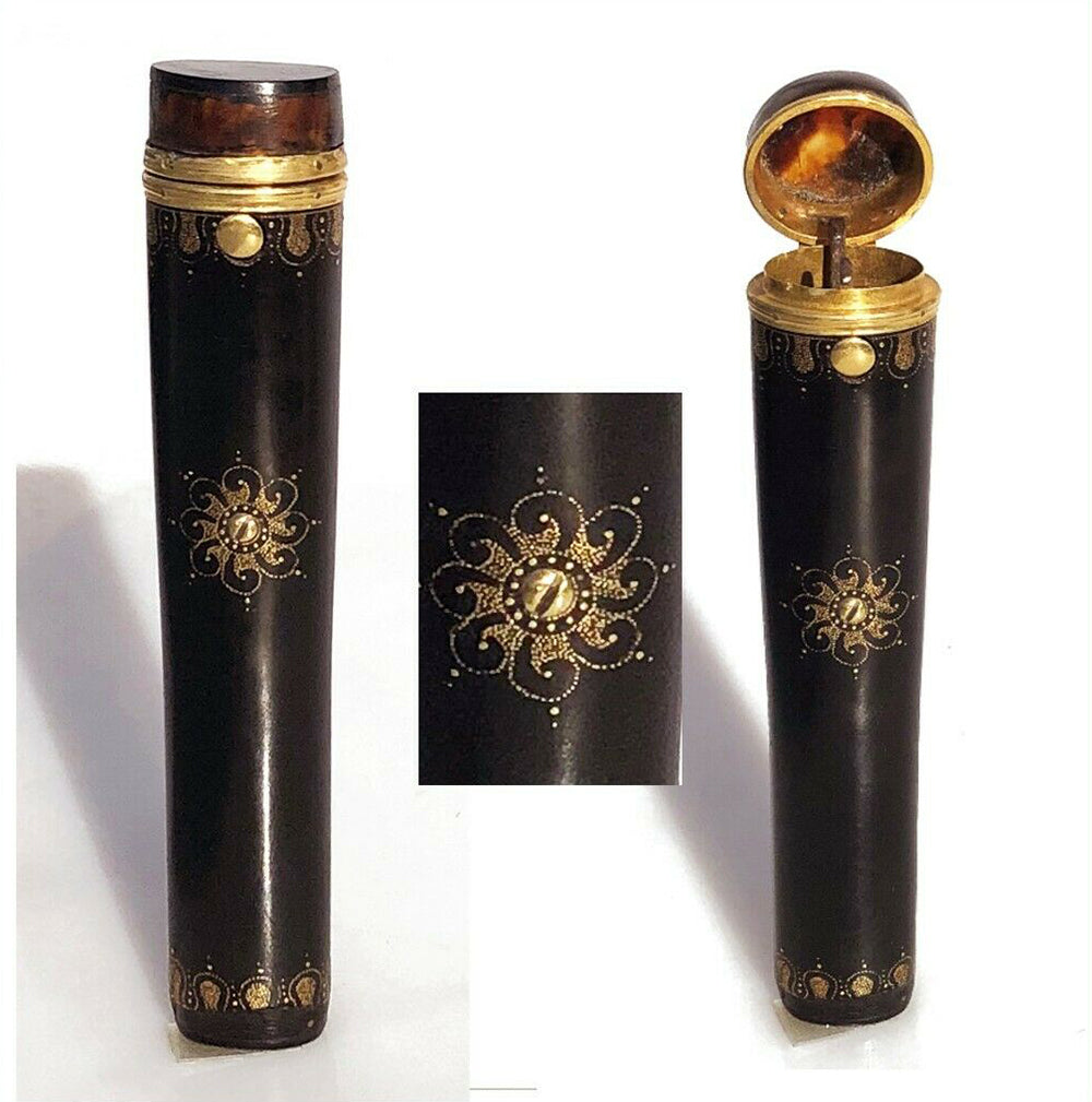 Antique c.1700s 18k Pique and Tortoise Shell Etui, Scent or Perfume Ca ...